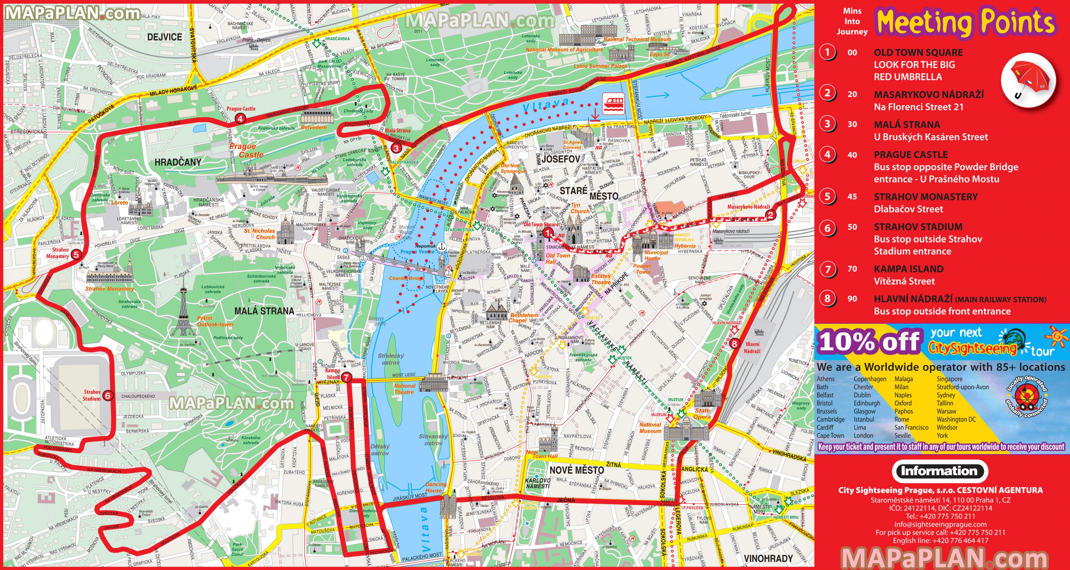 Praha pamiatky mape - Praha mapa mesta s atrakciami (Bohemia - česká republika)